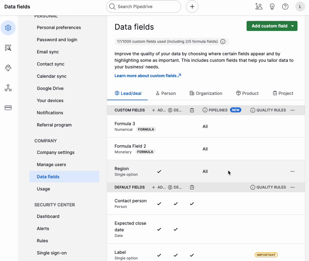 Required fields - Knowledge Base | Pipedrive